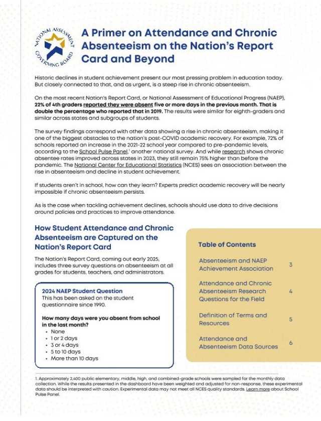 A Primer on Attendance and Absenteeism on the Nation’s Report Card and ...